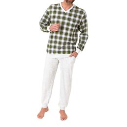 Normann Langarm Schlafanzug B&uuml;ndchen Jersey und karierten Pyjama Oberteil in grau-mel. | Gr.: 64/66