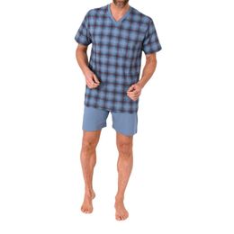 Normann Kurzarm Schlafanzug Shorty Jersey und karierten Pyjama Oberteil in blau | Gr.: 48