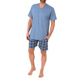 Normann Schlafanzug kurzarm Shorty mit karierter Jersey Hose in blau | Gr.: 54