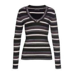 Melrose V-Ausschnitt-Pullover in schwarz-pink | Gr.: 36