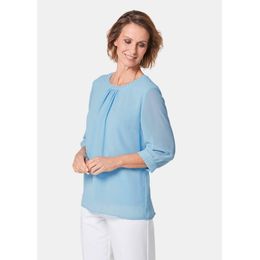 GOLDNER Kurzgr&ouml;&szlig;e: Bluse Bluse aus Chiffon mit Glitzersteinen in eisblau | Gr.: 21