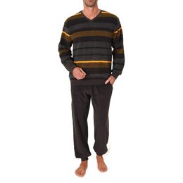 Normann Langarm Schlafanzug Frottee Stretch Pyjama B&uuml;ndchen in orange | Gr.: 52