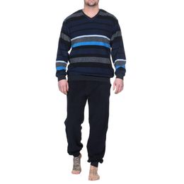 Normann Langarm Schlafanzug Frottee Stretch Pyjama B&uuml;ndchen in blau | Gr.: 50