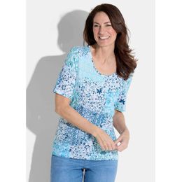 GOLDNER Shirt in blau / wei&szlig; / t&uuml;rkis / gemustert | Gr.: 42