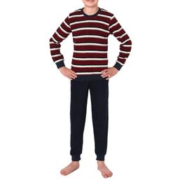 Normann langarm Frottee Schlafanzug Pyjama B&uuml;ndchen Streifen - 77051 in rot | Gr.: 128