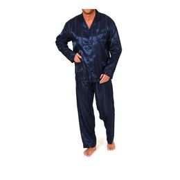 Normann Satin Pyjama lang durchgekn&ouml;pft Schattenstreifen - 10006 in marine | Gr.: 48