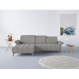 Ecksofa Home Affaire "Fresh L-Form", grau (hellgrau), B:281cm H:79cm T:185cm, 100% Polyester, Sofas, Ecksofa, Federkern, wahlweise Kopfteilverstellung und motorischer Vorziehsitz