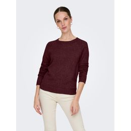 Rundhalspullover Only "ONLRICA LIFE L/S PULLOVER KNT NOOS", Damen, Gr. XS, zinfandel detail:with melange, Strick, Obermaterial: 93% Polyester, 4% Nylon, 3% Elasthan, meliert, regular fit normal, Rundhals, Rippstrickb&uuml;ndchen, Pullover Rundhalspullover