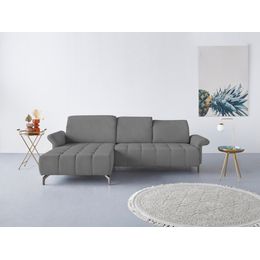 Ecksofa Home Affaire "Fresh L-Form", grau, B:281cm H:79cm T:185cm, 100% Polyester, Sofas, Ecksofa, Federkern, wahlweise Kopfteilverstellung und motorischer Vorziehsitz