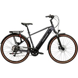 E-Bike KROSS "E-Trekkingbike Herren Trans Hybrid 1.0 28" graphitgrau 8 G&auml;nge" Gr. 43, grau (graphitgrau, grau), Elektrofahrr&auml;der, Herren, 43cm, 28 Zoll (71,12cm), Pedelec, Elektrofahrrad f&uuml;r Herren