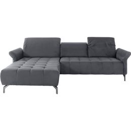 Ecksofa Home Affaire "Fresh L-Form", grau, B:281cm H:79cm T:185cm, 100% Polyester, Sofas, Ecksofa, Federkern, wahlweise Kopfteilverstellung und motorischer Vorziehsitz
