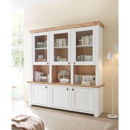 Buffet Home Affaire "Bristol, B&uuml;cherschrank im Landhausstil, moderner Hochschrank", pinie dekor, eiche wotan dekor, B:198cm H:206cm T:45cm, FSC-zertifizierter Holzwerkstoff, Schr&auml;nke, Buffet, schwarze Metallgriffe, elegante Kranzoptik, ausreichend Stauraum