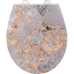 WC-Sitz Wenko "Grey Marble", rosa (grau, ros&eacute;, silberfarben), B:38cm L:44,5cm, Duroplast, Edelstahl, WC-Sitze, mit Relief, aus antibakteriellem Duroplast