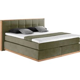 Boxspringbett Home Affaire "Vinton", gr&uuml;n (olive), B:200cm L:213cm, Komplettbetten, Boxspringbett, aus massiver Eiche, verschiedene H&auml;rtegrade (auch H4), Topseller