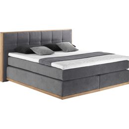 Boxspringbett Home Affaire "Vinton", grau (steel), B:200cm L:213cm, Komplettbetten, Boxspringbett, aus massiver Eiche, verschiedene H&auml;rtegrade (auch H4), Topseller