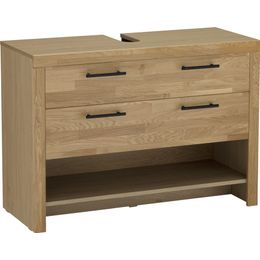 Waschbeckenunterschrank Home Affaire "Satori", beige (natur), B:100cm H:72cm T:41cm, FSC-zertifizierter Holzwerkstoff, Massivholz, Schr&auml;nke, Waschbeckenunterschrank, Breite 100 cm, Fronten & Rahmen aus Eiche, Klappe und Schublade