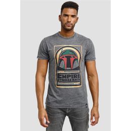 T-Shirt Recovered "Star Wars Boba Fett Empire Strikes Back", Damen, Gr. S, grau, 60% Polyester, 40% Baumwolle, bedruckt, normal, Rundhals, Shirts T-Shirt, im zeitlosen Design