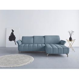 Ecksofa Home Affaire "Fresh L-Form", blau (hellblau), B:281cm H:79cm T:185cm, 98% Polyester 2% Polyamid, Sofas, Ecksofa, Federkern, wahlweise Kopfteilverstellung und motorischer Vorziehsitz
