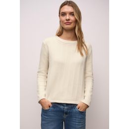 Rundhalspullover Street One, Damen, Gr. 44, soft beige, Web, 37% Polyacryl, 29% Baumwolle, 29% Polyester, 5% Nylon, unifarben, normal normal, Rundhals, Rippb&uuml;ndchen, Pullover Rundhalspullover, mit Streifen-Struktur