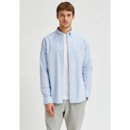 Langarmhemd Selected "SLHREGRICK-OX SHIRT LS NOOS", Herren, Gr. S, N-Gr, blau (sky), Web, Obermaterial: 97% Baumwolle, 3% Elasthan, unifarben, regular fit normal, ohne Ausschnitt, 1-Knopf-Manschette, Hemden, Baumwolle, regular fit
