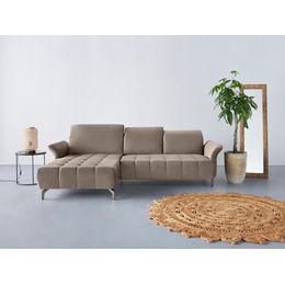 Ecksofa Home Affaire "Fresh L-Form", beige (sand), B:281cm H:79cm T:185cm, 100% Polyester, Sofas, Ecksofa, Federkern, wahlweise Kopfteilverstellung und motorischer Vorziehsitz
