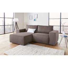 Ecksofa "LooksII kubisch, bequem, strapazierf&auml;hige Bez&uuml;ge, Breite 242cm, L-Form", braun (schlamm), B:242cm H:87cm T:160cm, Feinstruktur weich (100% Polyester);Struktur fein (100% Polyester), LOOKS by Wolfgang Joop, Sofas, Ecksofa, geradlinig und komfortabel
