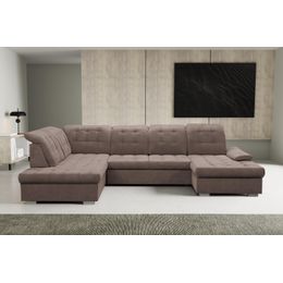Wohnlandschaft WERK2 "Kordula-New Multifunktion Couch, Breite 332cm, bequem, U-Form", braun, B:332cm H:105cm T:217cm, 92% Polyester, 8% Nylon, Sofas, Wohnlandschaft, Sofa in U-Form mit Schlaffunktion & Bettkasten, Schlafcouch