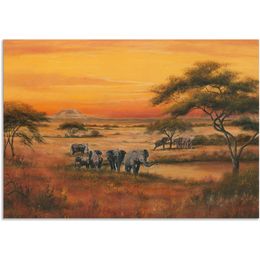 Wandbild Artland "Afrika Elefanten", orange (farbe bild(er): orange), B:100cm H:70cm, Bilder, als Alubild, Leinwandbild, Poster in verschied. Gr&ouml;&szlig;en