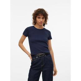 V&eacute;ro Moda Kurzarmshirt VERO MODA "VMCHLOE SS SHORT TOP JRS NOOS", Damen, Gr. S, blau (navy blazer), Feinripp, Obermaterial: 95% Baumwolle, 5% Elasthan, unifarben, figurbetont taillenlang, Rundhals, Shirts, Baumwollmischung