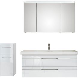 Badm&ouml;bel-Set SAPHIR "Balto Sprint 3-teilig, Mineralmarmor-Waschtisch mit LED-Spiegelschrank", wei&szlig; (wei&szlig; hochglanz, wei&szlig; glanz), B:153cm H:200cm T:50,8cm, Spanplatte, Kastenm&ouml;bel-Sets, Badm&ouml;bel-Set, Badezimmer Set mit Unterschrank inkl T&uuml;rd&auml;mpfer, 3 T&uuml;ren, 2 Schubladen