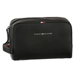 Kosmetiktasche Tommy Hilfiger "ESSENTIAL PU WASHBAG", Herren, Gr. B/H/T: 27cm x 15cm x 11cm, schwarz, Lederimitat, Taschen Kosmetiktasche, in schlichter Optik