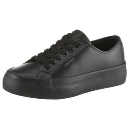 Plateausneaker Calvin Klein Jeans "VULC FLATF LACE UP LTH CK", Damen, Gr. 36, schwarz, Leder, Lederimitat, unifarben, Schuhe Plateausneaker, Schn&uuml;rschuh, Halbschuh, Freizeitsneaker mit CK-Logo