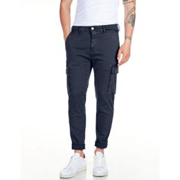 Cargohose Replay "JAAN", Herren, Gr. 30, L&auml;nge 30, blau, Web, Obermaterial: 91% Baumwolle, 6% Elastomultiester, 3% Elasthan, slim fit lang, Hosen Cargohose, Hyperflex