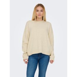 Strickpullover Only "ONLRENE LIFE LS O-NECK CC KNT", Damen, Gr. S, wei&szlig; (birch detail:melange), Strick, Obermaterial: 65% Polyester, 13% Nylon, 13% Polyacryl, 6% Wolle, 3% Elasthan, meliert, regular fit, Rundhals, Pullover Strickpullover