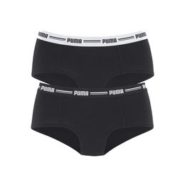 Panty Puma "Puma WOMEN MINI SHORT 2P PACK", Damen, Gr. XL, schwarz, Obermaterial: 57% Baumwolle, 38% Modal, 5% Elasthan, bedruckt, unifarben, k&ouml;rpernah, Unterhosen Panty, mit markantem Logo-Bund
