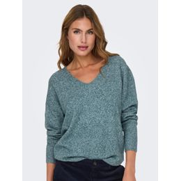 V-Ausschnitt-Pullover Only "ONLRICA LIFE L/S V-NECK PULLO KNT NOOS", Damen, Gr. S, gr&uuml;n (sea moss detail:with melange), Strick, Obermaterial: 93% Polyester, 4% Nylon, 3% Elasthan, meliert, regular fit normal, V-Ausschnitt, Rippstrickb&uuml;ndchen, Pullover, mit V-Ausschnitt