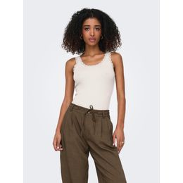 Tanktop Only "ONLSARA &ndash; Tanktop mit Spitzendetail am Ausschnitt", Damen, Gr. M, wei&szlig; (cloud dancer), Jersey, Obermaterial: 94% Baumwolle, 6% Elasthan, unifarben, regular fit normal, Rundhals, Tops Tanktop, Baumwollmischung, regular fit