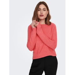 Rundhalspullover Only "ONLRICA LIFE L/S PULLOVER KNT NOOS", Damen, Gr. L, orange (sun kissed coral detail:melange), Strick, Obermaterial: 93% Polyester, 4% Nylon, 3% Elasthan, meliert, regular fit normal, Rundhals, Rippstrickb&uuml;ndchen, Pullover Rundhalspullover