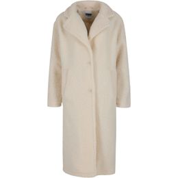 Winterjacke Urban Classics "Urban Classics Ladies Teddy Long Coat", Damen, Gr. L, sandwei&szlig;, 100% Polyester, unifarben, normal, amerikanischer Ausschnitt, Jacken Winterjacke