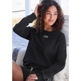 Sweatshirt BENCH. LOUNGEWEAR, Damen, Gr. 32/34, schwarz, Sweatware, Obermaterial: 60% Baumwolle, 40% Polyester, unifarben, bequem h&uuml;ftlang, Rundhals, Rippb&uuml;ndchen, Sweatshirts Sweatshirt, mit kleinem Logo Detail, Loungewear
