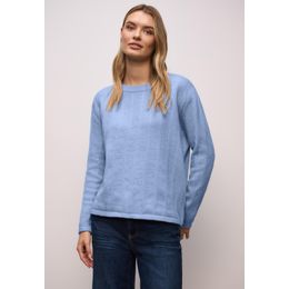 Rundhalspullover Street One, Damen, Gr. 34, frosted blau meliert, Web, 37% Polyacryl, 29% Baumwolle, 29% Polyester, 5% Nylon, unifarben, normal normal, Rundhals, Rippb&uuml;ndchen, Pullover Rundhalspullover, mit Streifen-Struktur