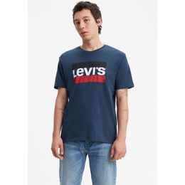 Levi's T-Shirt LEVI'S, Damen, Gr. M, blau (navy), Jersey, Obermaterial: 100% Baumwolle, unifarben mit Farbeinsatz, normal, Rundhals, Shirts T-Shirt, mit gro&szlig;em Logoprint