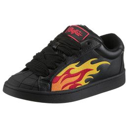 Sneaker Buffalo "LIBERTY", Damen, Gr. 41, schwarz (schwarz, orange), Lederimitat, kontrastfarbene Details, Schuhe Sneaker, Freizeitschuh, Schn&uuml;rschuh, Halbschuh mit trendigem Flammenmotiv