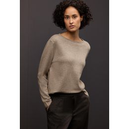 Strickpullover Street One, Damen, Gr. 34, mocha glow meliert, Stoff, 30% Polyester, 27% Polyacryl, 23% Polyamid, 20% Viskose, unifarben, regular fit normal, U-Boot-Ausschnitt, Rollsaum, Pullover Strickpullover, aus softem Materialmix