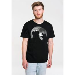 logoshirt Damen T-Shirt "Sesamstrasse - Kr&uuml;melmonster Mond"schwarz, Gr. L, unifarben, 100% Baumwolle, Shirts, mit coolem Print