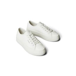 Plateausneaker Calvin Klein Jeans "VULC FLATF LACE UP LTH CK", Damen, Gr. 36, wei&szlig;, Leder, Lederimitat, unifarben, Schuhe Plateausneaker, Schn&uuml;rschuh, Halbschuh, Freizeitsneaker mit CK-Logo