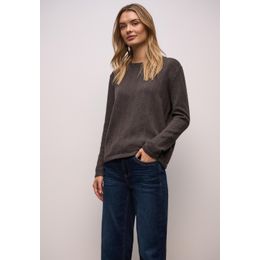 Rundhalspullover Street One, Damen, Gr. 36, rustic braun meliert, Web, 37% Polyacryl, 29% Baumwolle, 29% Polyester, 5% Nylon, unifarben, normal normal, Rundhals, Rippb&uuml;ndchen, Pullover Rundhalspullover, mit Streifen-Struktur