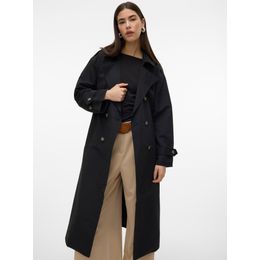 V&eacute;ro Moda Trenchcoat VERO MODA "VMCHLOE LONG TRENCHCOAT GA NOOS", Damen, Gr. XS, schwarz, Web, Obermaterial: 100% Polyester, unifarben, l&auml;ssig geschnitten ca. Mitte Wade, mit Riegel, M&auml;ntel, Zweireiher mit Bindeg&uuml;rtel
