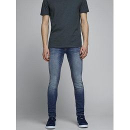 Jack & Jones Skinny-fit-Jeans JACK & JONES "JJILIAM Skinny Jeans mit Used-Waschung f&uuml;r schlanke Silhouette", Herren, Gr. 30, L&auml;nge 32, blau (blau denim), Denim/Jeans, Obermaterial: 70% Baumwolle, 28% Polyester, 2% Elasthan, Abriebeffekte, skinny fit, Jeans, Abriebeffekte, modisch, skinny fit, Baumwollmischung