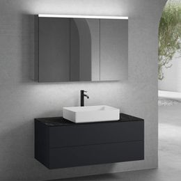 neoro n50 Unterschrank B: 120 cm mit 2 Ausz&uuml;gen, Waschtisch B: 58 cm wei&szlig; matt, mit Spiegelschrank,, BN0065WM+BN0424BM+BN0404C2+BN0475MI,